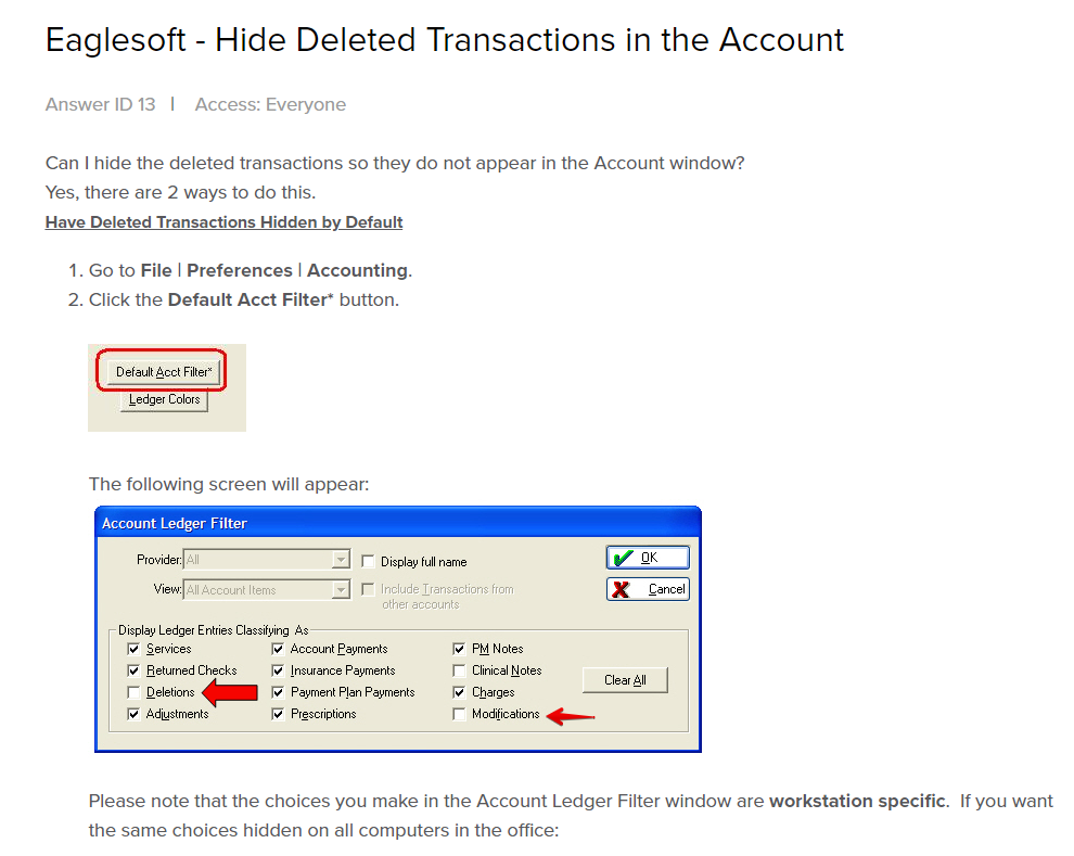 Eaglesoft hides certain adjustments